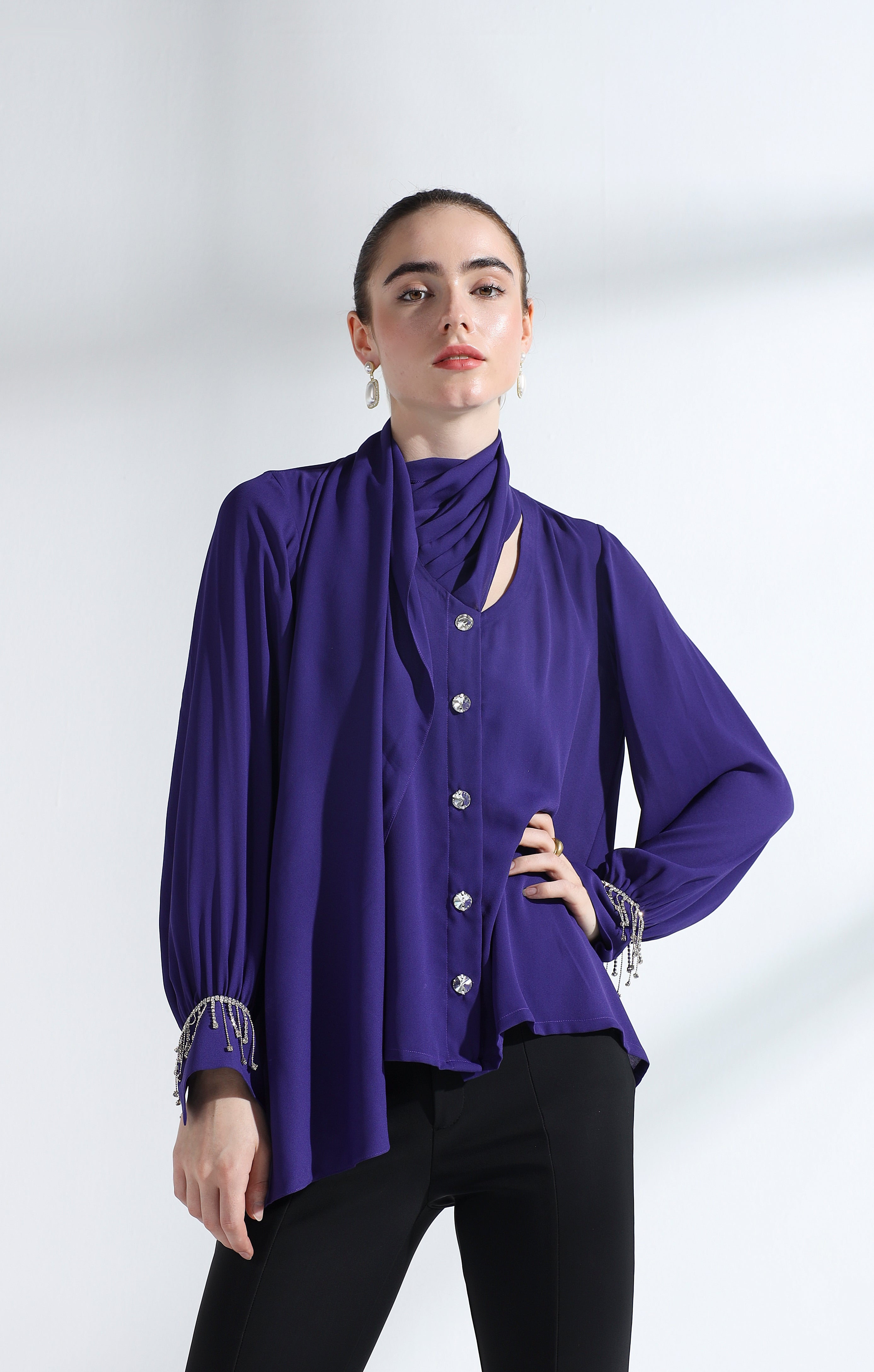 Draped Rhinestone Blouse – ASHICO